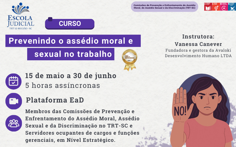 Curso: Prevenindo o assédio moral e sexual no trabalho | Tribunal Regional do Trabalho da 12ª Região
